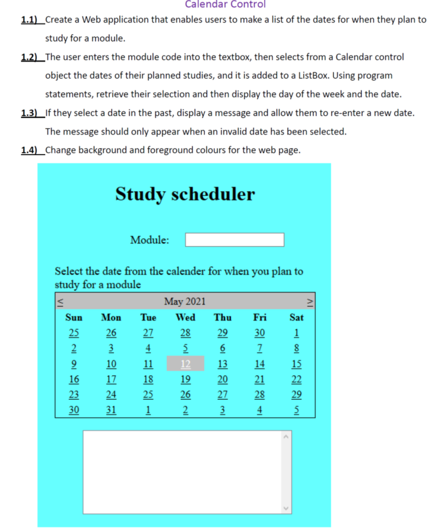 Solved Calendar Control 1.1) _Create a Web application that | Chegg.com