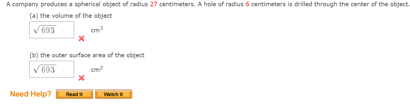 Solved A company produces a spherical object of radius 27 | Chegg.com