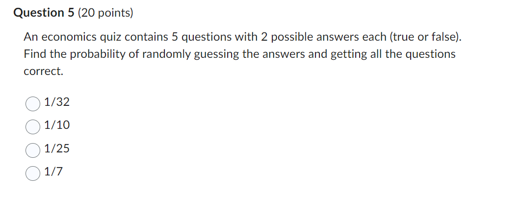 Solved An economics quiz contains 5 questions with 2 | Chegg.com