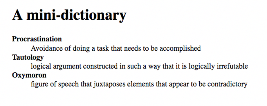 Solved Mini-dictionary (text exercise) Here is the HTML code | Chegg.com