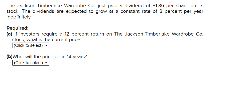 Solved The Jackson-Timberlake Wardrobe Co. just paid a | Chegg.com