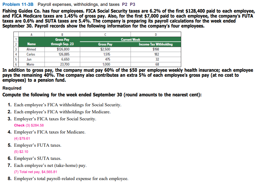 Solved Problem 11-3B Payroll expenses, withholdings, and | Chegg.com