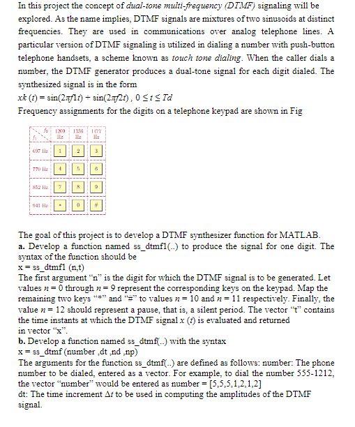 Solved In this project the concept of dual-tone | Chegg.com