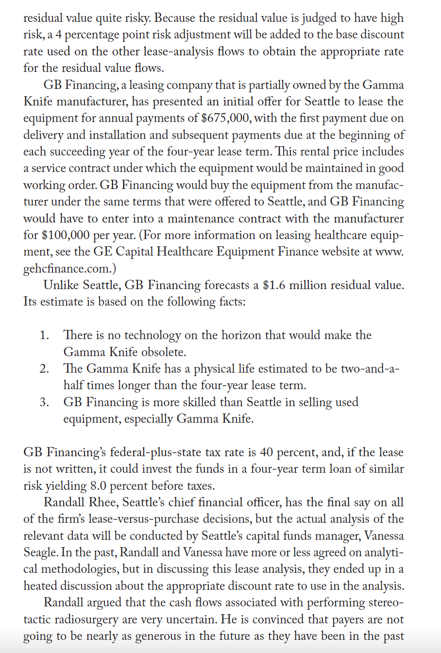 SEATTLE CANCER CENTER LEASING DECISIONS Seattle | Chegg.com
