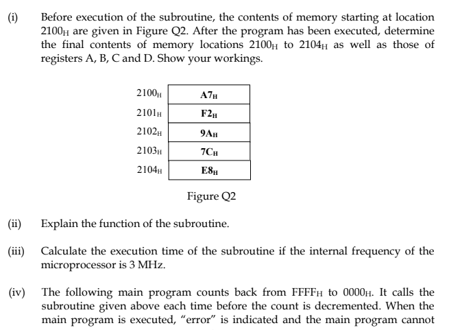 Question 2 The following subroutine is stored in | Chegg.com