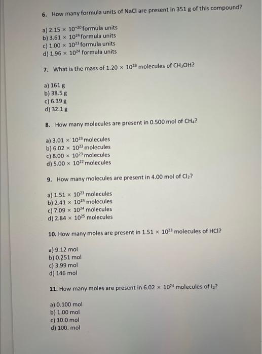 Solved 6. How many formula units of NaCl are present in 351 | Chegg.com