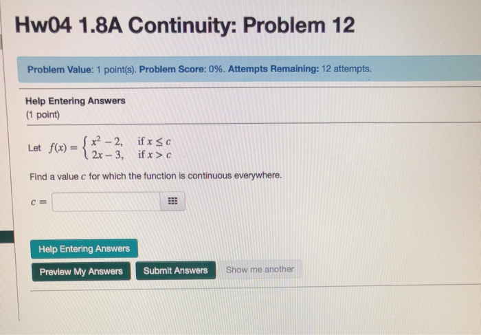 Solved Hw04 1.8A Continuity: Problem 12 Problem Value: 1 | Chegg.com