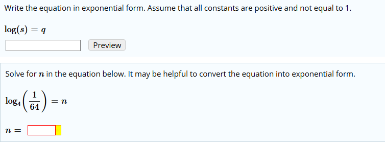 Solved Write the equation in exponential form. Assume that | Chegg.com
