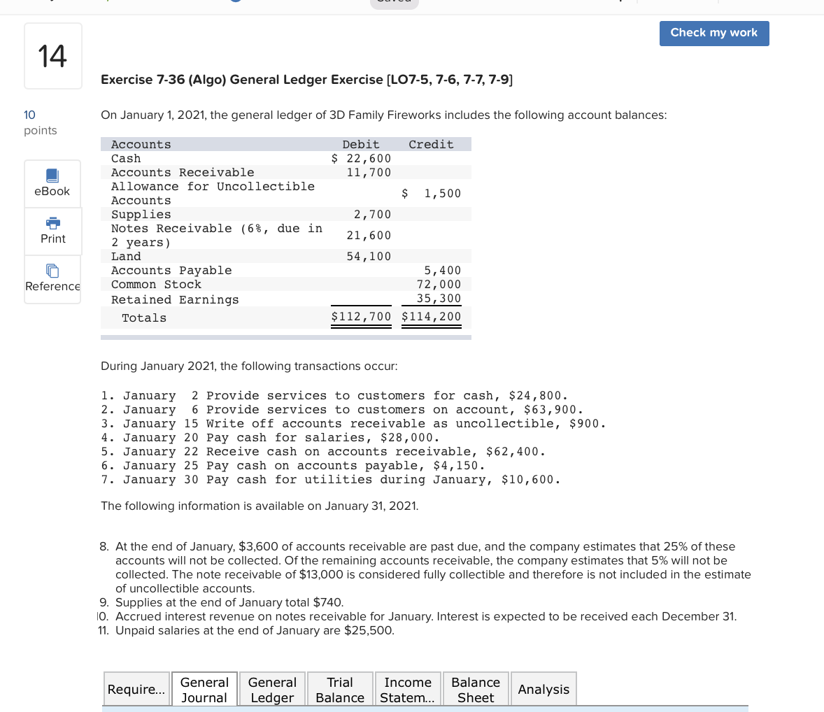 Solved Check my work 14 Exercise 7-36 (Algo) General Ledger | Chegg.com