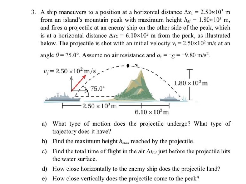 3. A ship maneuvers to a position at a horizontal | Chegg.com