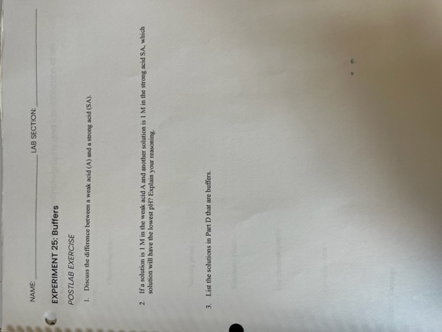 Solved NAME: LAB SECTION: EXPERIMENT 25: Buffers POSTLAB | Chegg.com