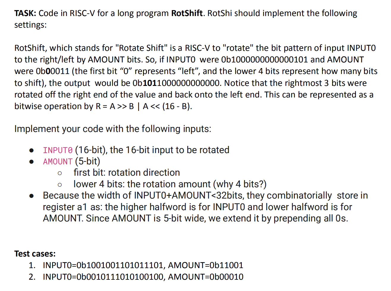 Solved Task Code In Risc V For A Long Program Rotshift 