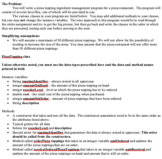 The Problem: You will write a pizza topping | Chegg.com