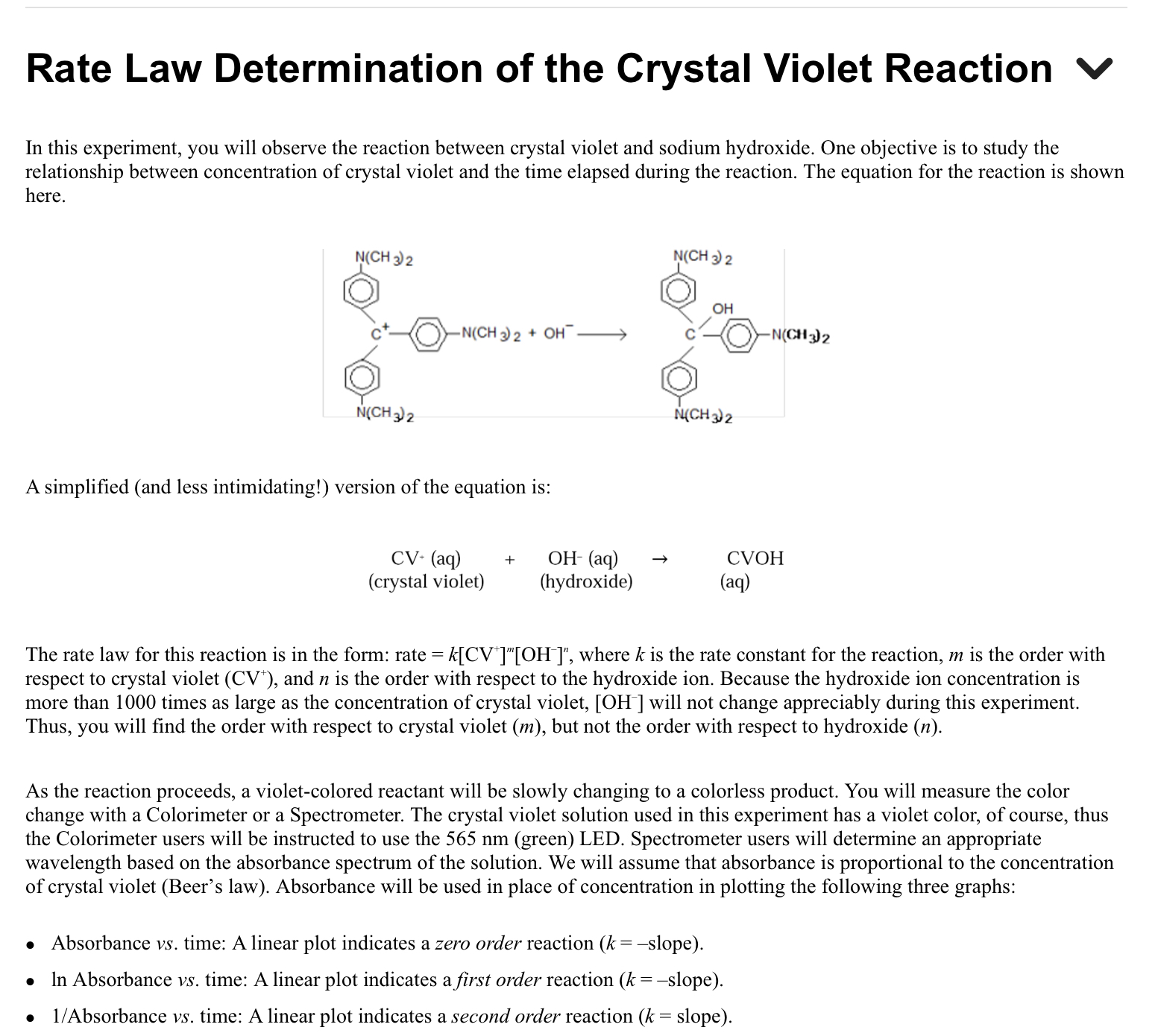 Solved Rate Law Determination of the Crystal Violet Reaction | Chegg.com
