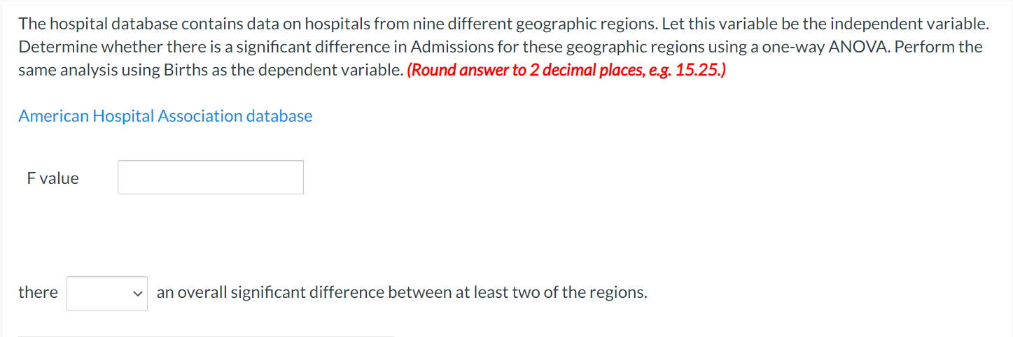 The hospital database contains data on hospitals from | Chegg.com