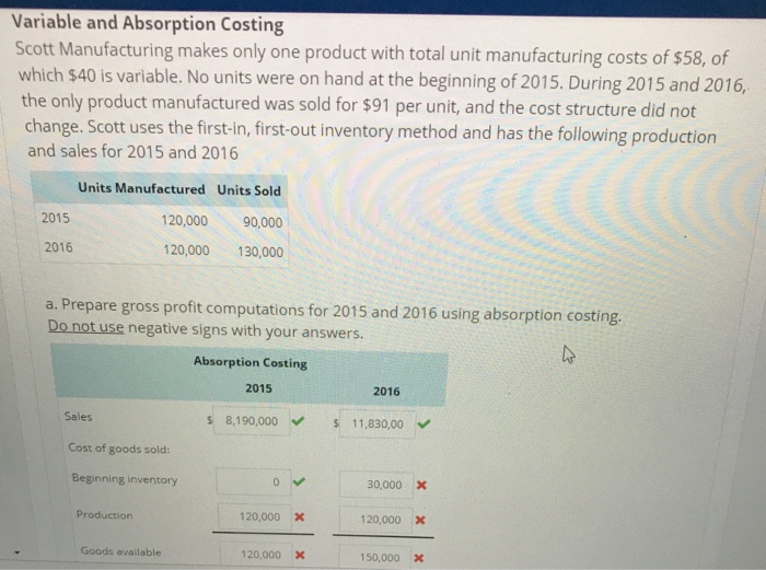 Solved Variable and Absorption Costing Scott Manufacturing | Chegg.com