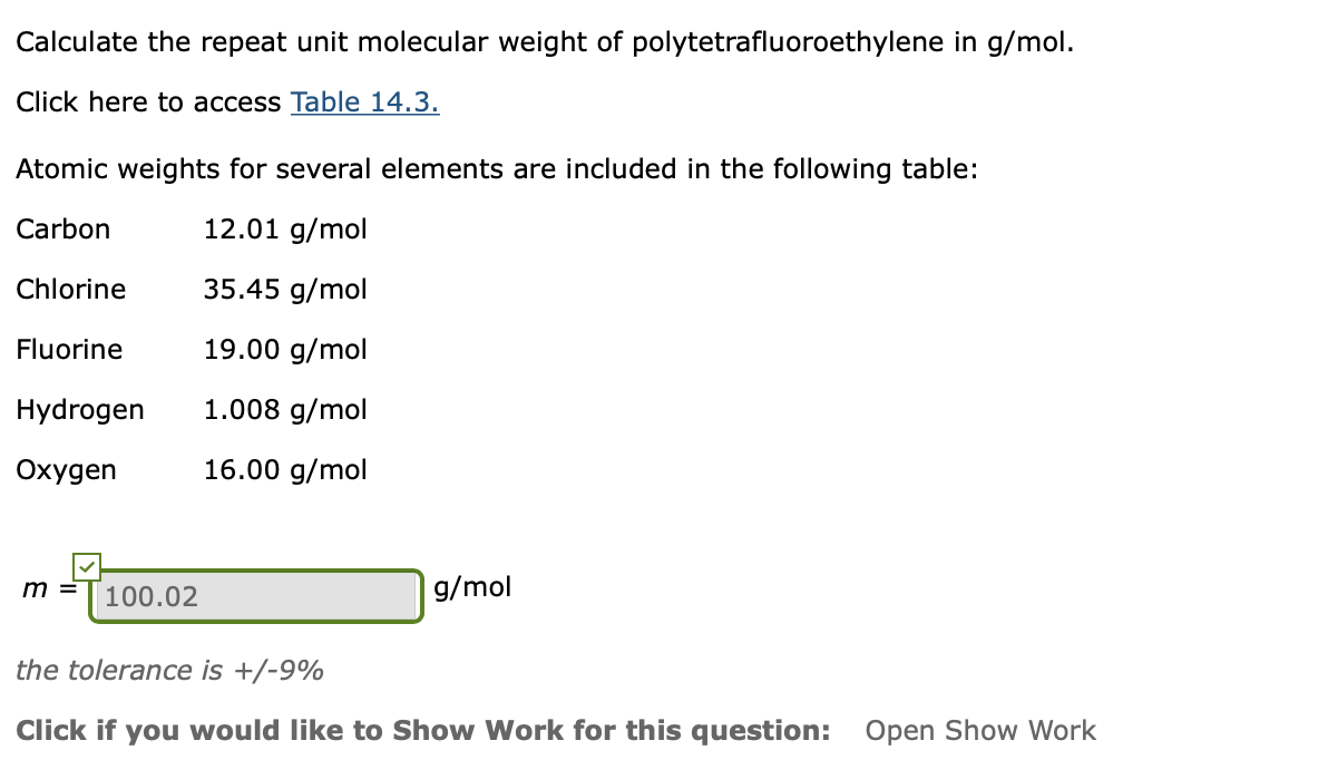 Solved Calculate the repeat unit molecular weight of | Chegg.com