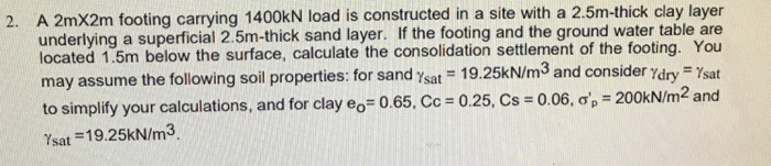 Solved A 2mX2m footing carrying 1400kN load is constructed | Chegg.com