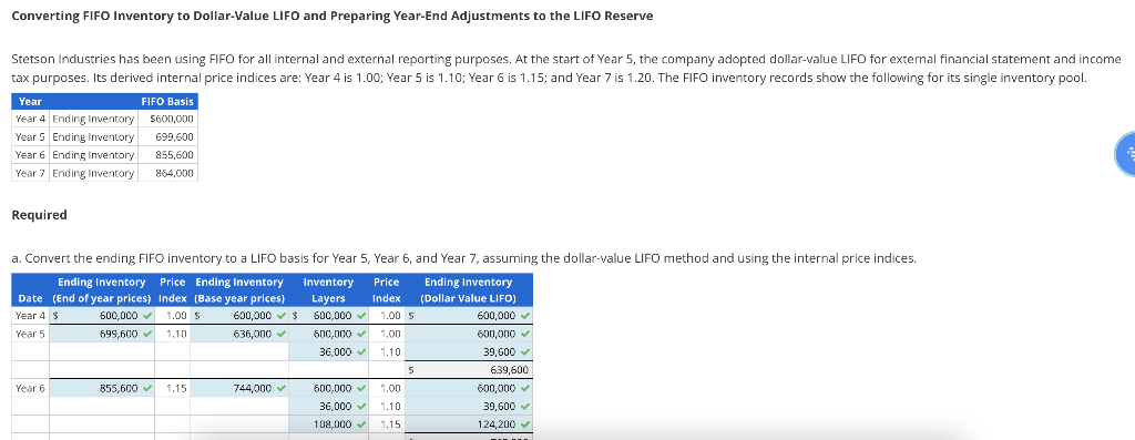 Solved Converting Fifo Inventory To Dollar Value Lifo And