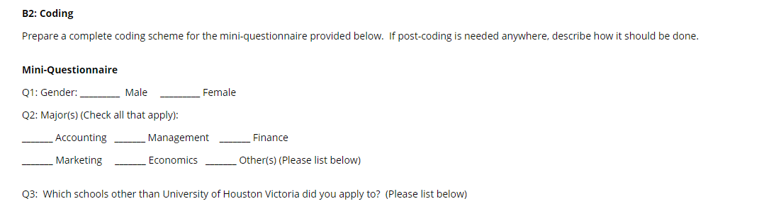Solved B2: Coding Prepare a complete coding scheme for the | Chegg.com