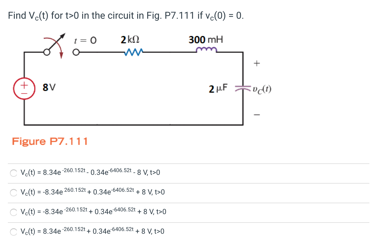 Solved Find Vc(t) for t>O in the circuit in Fig. P7.111 if | Chegg.com