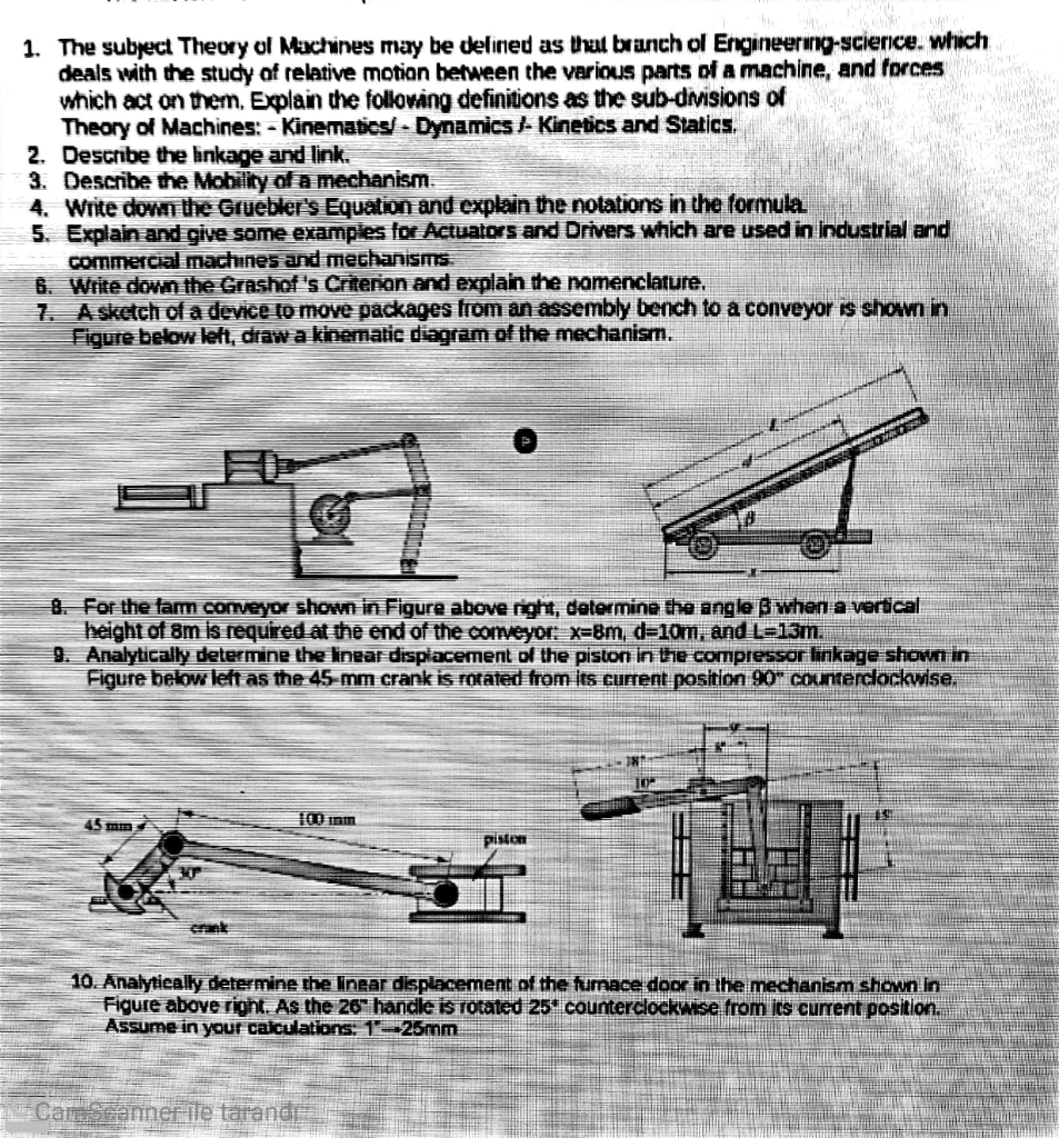 Solved 1. The subject Theory of Machines may be delined as | Chegg.com