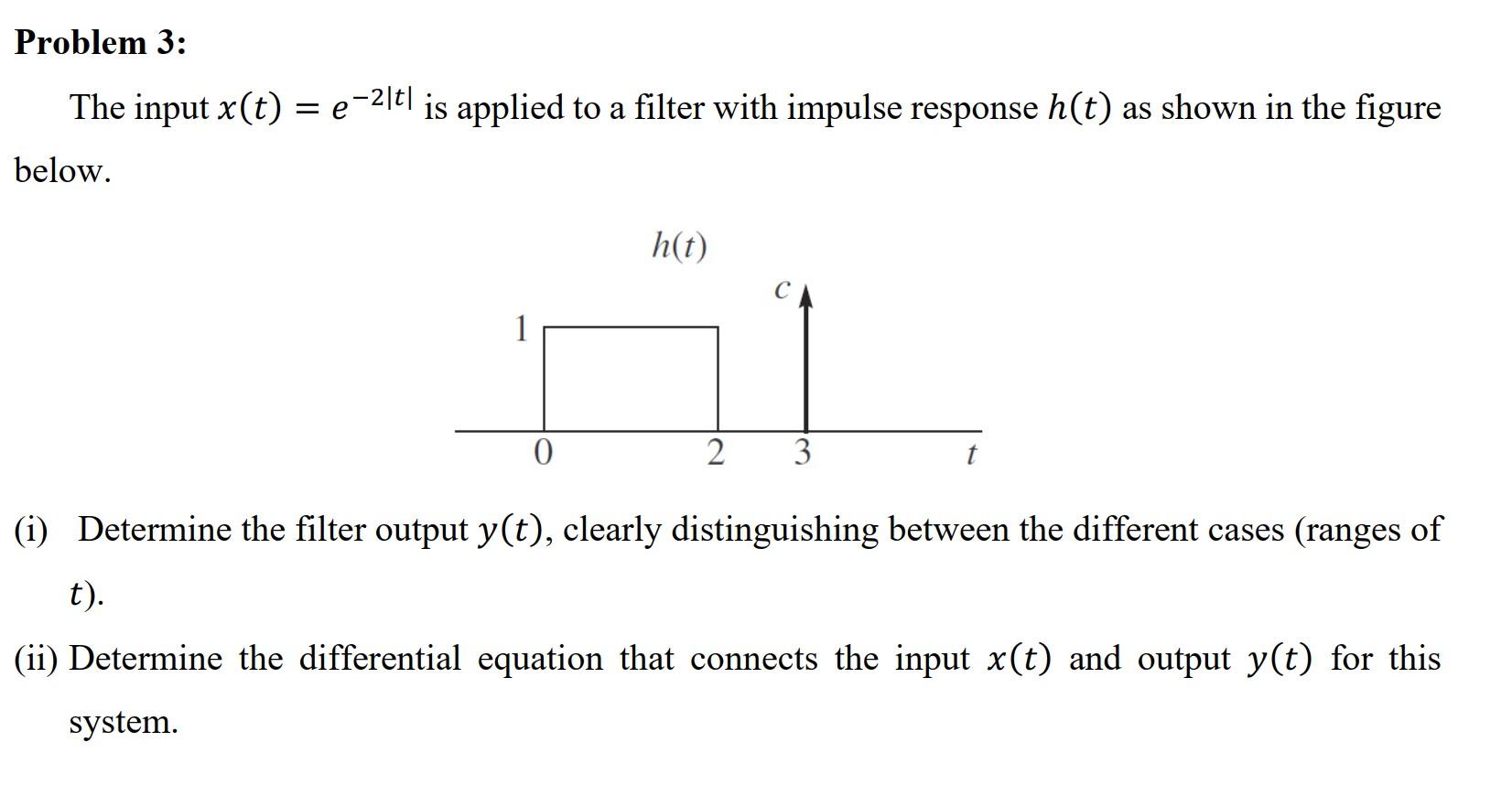 Solved Problem 3: The input x(t) = e-2|tl is applied to a | Chegg.com