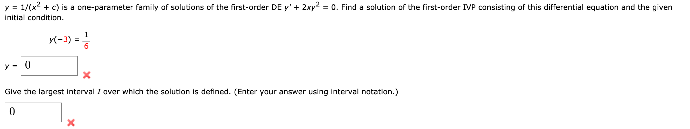 Solved y = 1/(x2 + c) is a one-parameter family of solutions | Chegg.com