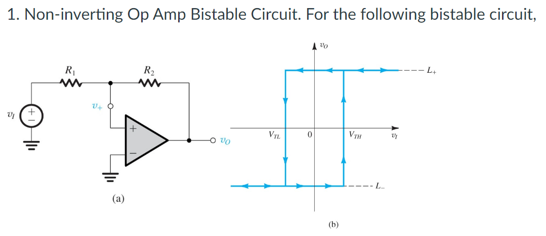 Solved 1. Non-inverting Op Amp Bistable Circuit. For the | Chegg.com