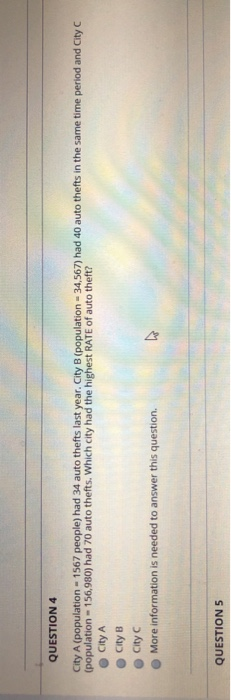 Solved QUESTION 4 City A (population 1567 people) had 34 | Chegg.com