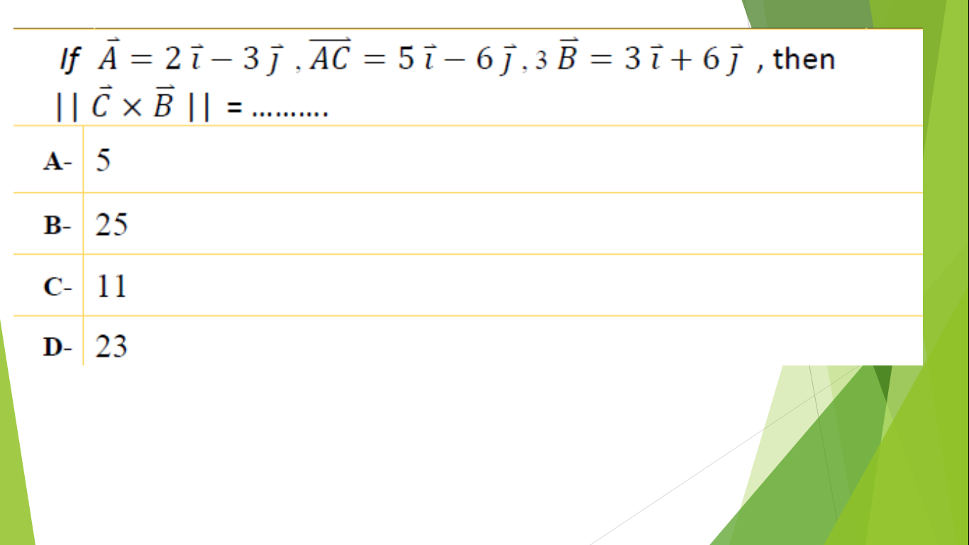 Solved If A = 2 ī − 3 j‚ AC = 5 ī− 6 j,3 B = 3ī+6], then || | Chegg.com