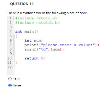 Solved QUESTION 16 There is a syntax error in the following | Chegg.com