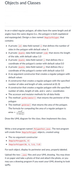 Solved Objects and Classes In an n-sided regular polygon, | Chegg.com