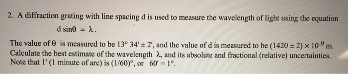 Solved A diffraction grating with line spacing d is used to | Chegg.com
