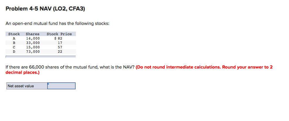Solved Problem 4-5 NAV (LO2, CFA3) An open-end mutual fund | Chegg.com