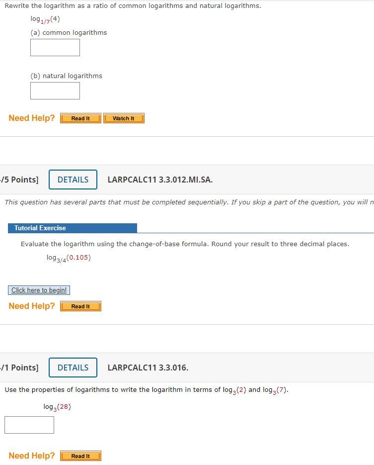 Solved Rewrite the logarithm as a ratio of common logarithms | Chegg.com