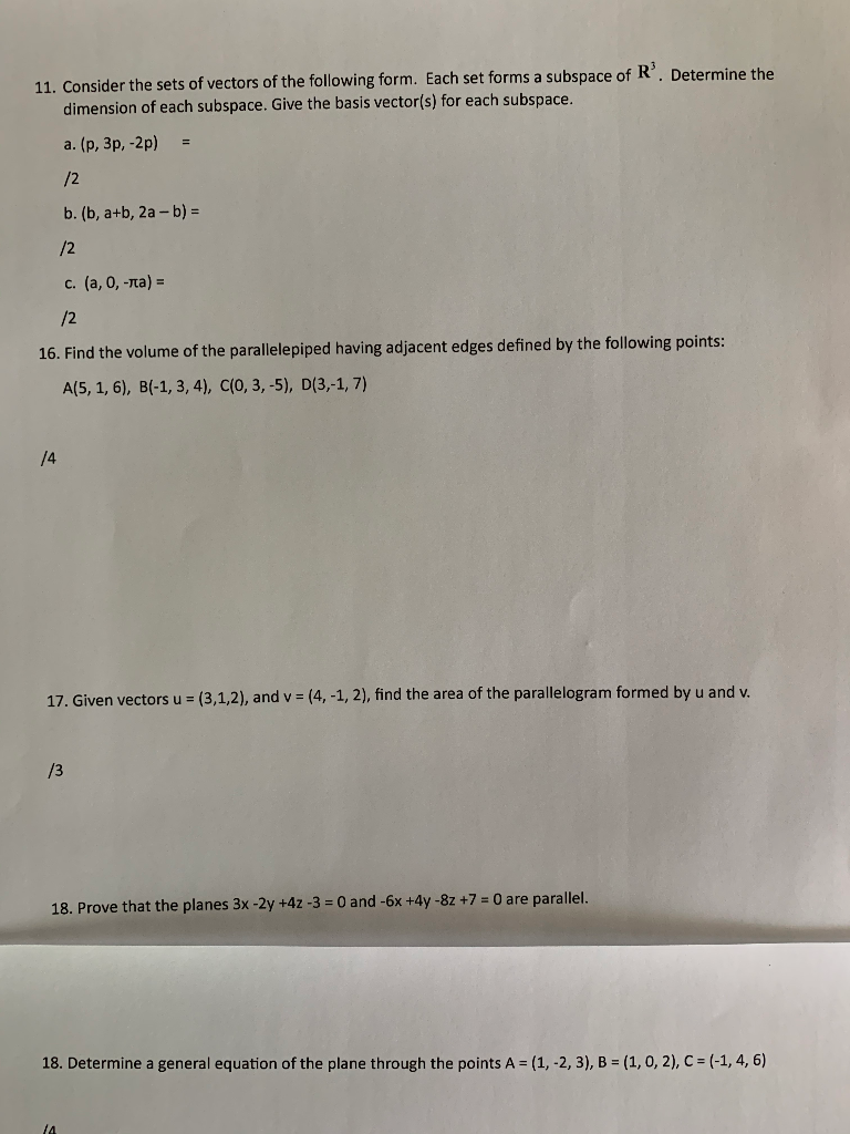 Solved 11. Consider the sets of vectors of the following | Chegg.com