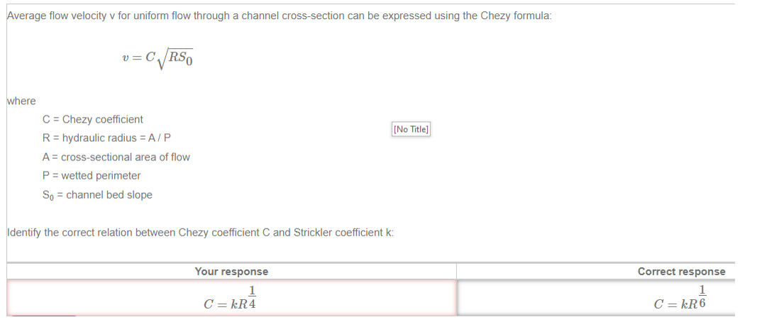 Solved Average Flow Velocity V For Uniform Flow Through A