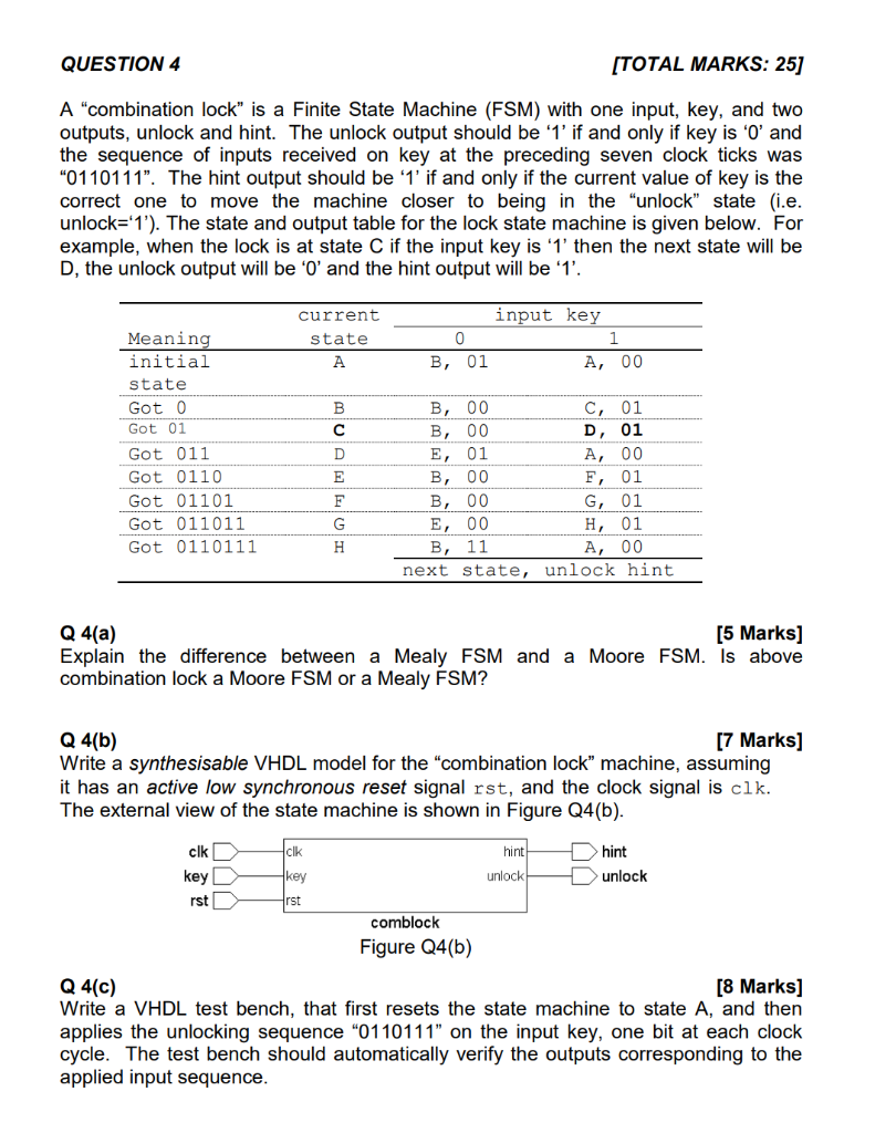 Solved QUESTION 4 [TOTAL MARKS: 25] A "combination lock" is | Chegg.com