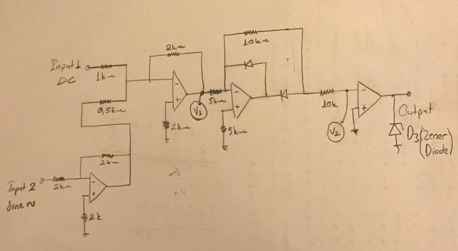 Solved input 1= 1V DC input 2= 1 V sine zener | Chegg.com