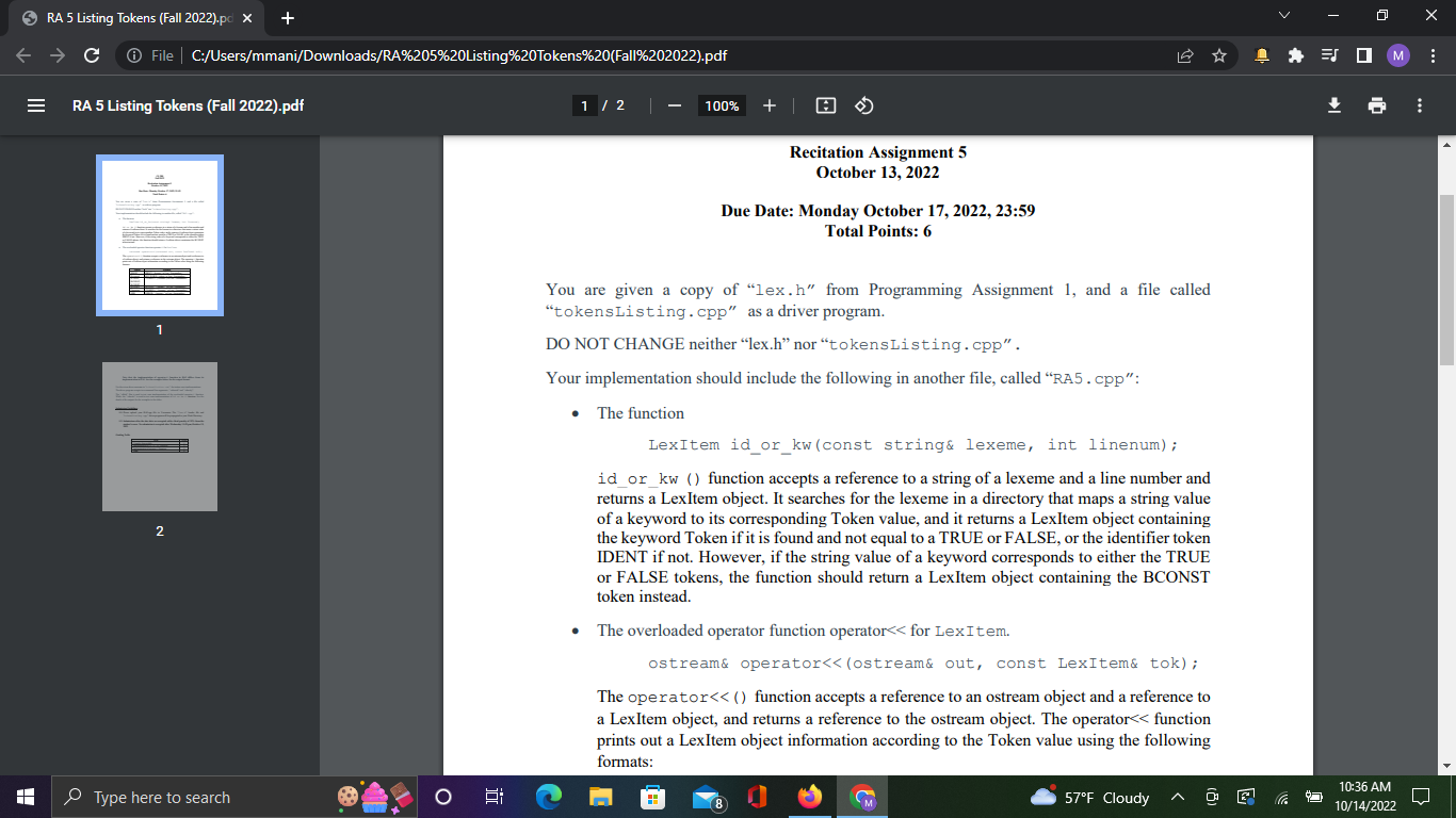 Recitation Assignment 5 October 13, 2022 Due Date: | Chegg.com