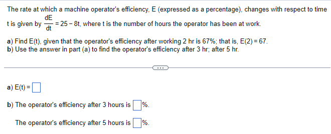 Solved The rate at which a machine operator's efficiency, E | Chegg.com