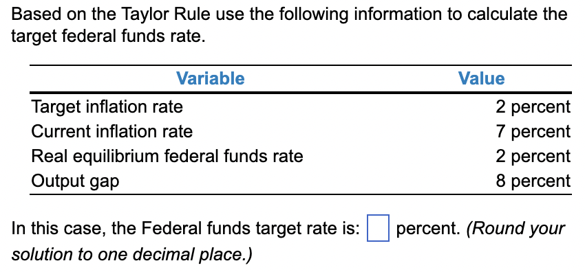 Solved Based on the Taylor Rule use the following | Chegg.com
