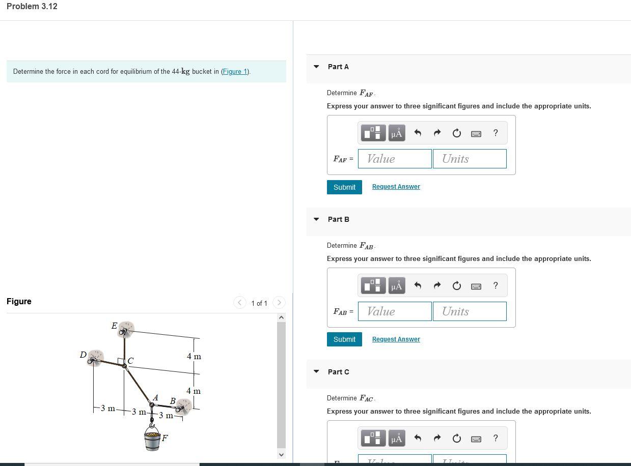 Solved Problem 3.12 Part A Determine the force in each cord | Chegg.com