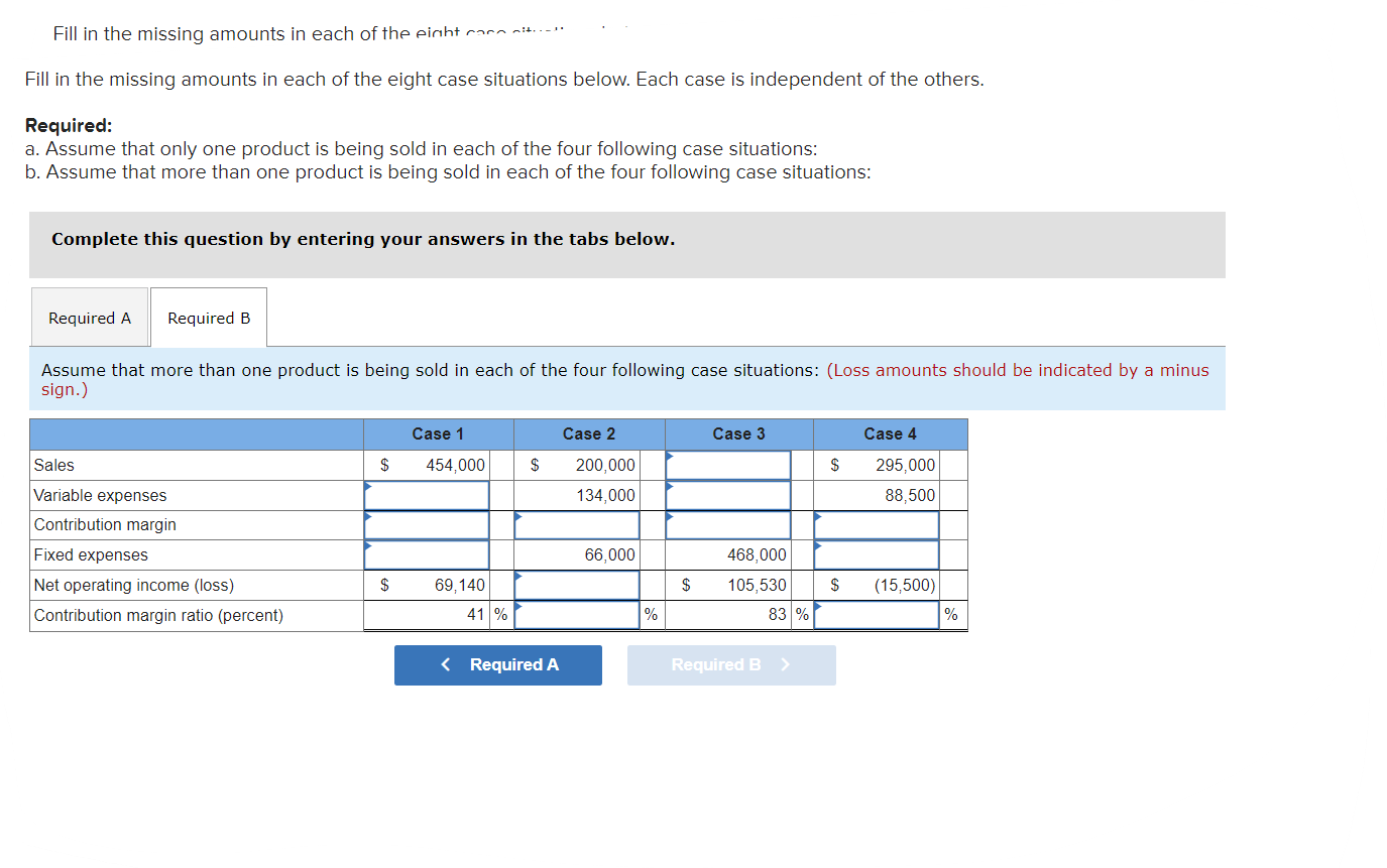 Solved Fill in the missing amounts in each of the eirht Fill | Chegg.com