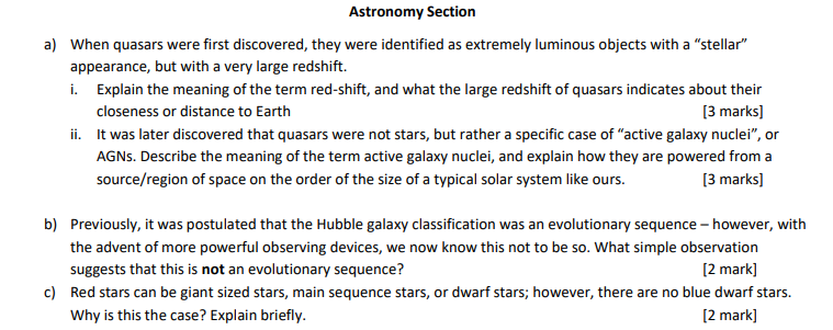 Solved Astronomy Section a) When quasars were first | Chegg.com