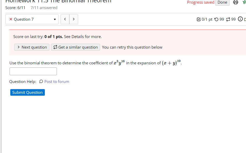 Solved Progress Saved Done Score 6 11 7 11 Answered X