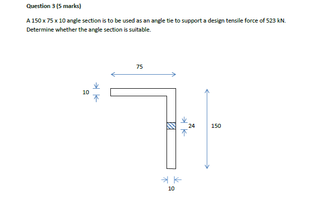 Solved Question 3 (5 marks) A 150 x 75 x 10 angle section is | Chegg.com