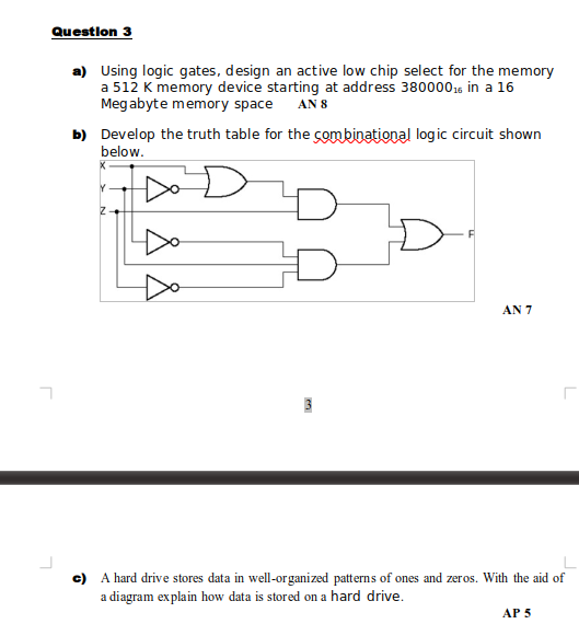 Solved Question 3 a) Using logic gates, design an active low | Chegg.com