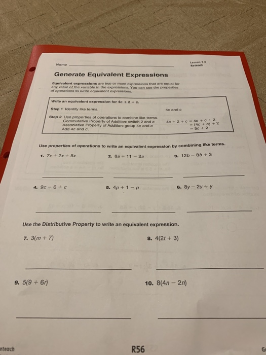 Solved Reteaih Generate Equivalent Expressions Equivalent | Chegg.com